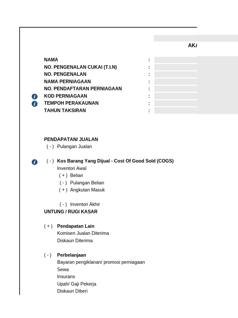 Template Akaun Untung Rugi Perniagaan Individu | PDF