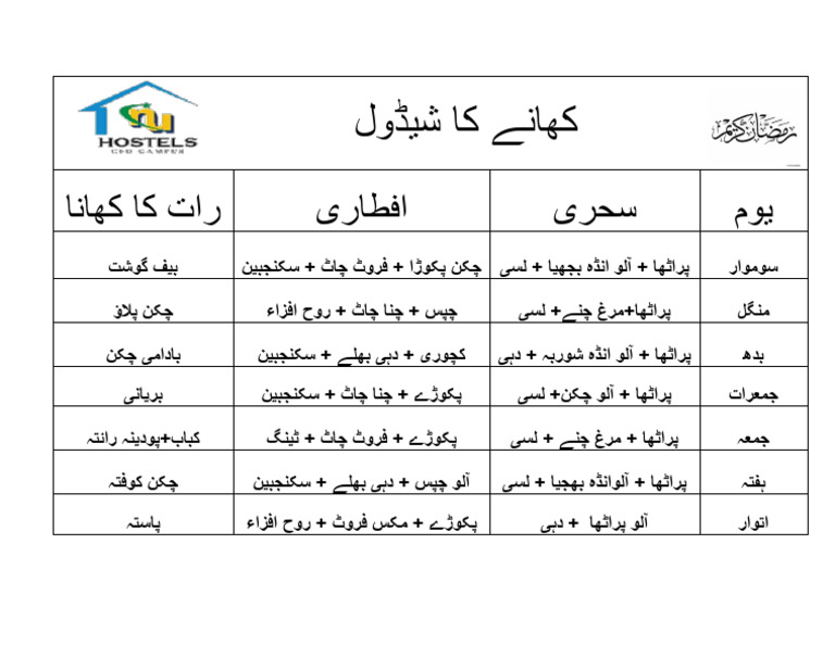 Ramzan Mess Menu April-2021 | PDF