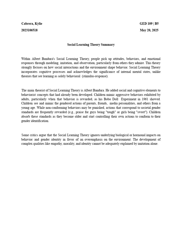 Ged109 Theorysummary | PDF