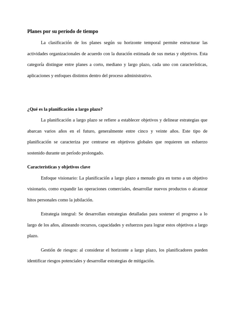 Tipos de Planes: Corto, Mediano y Largo Plazo | PDF | Planificación ...