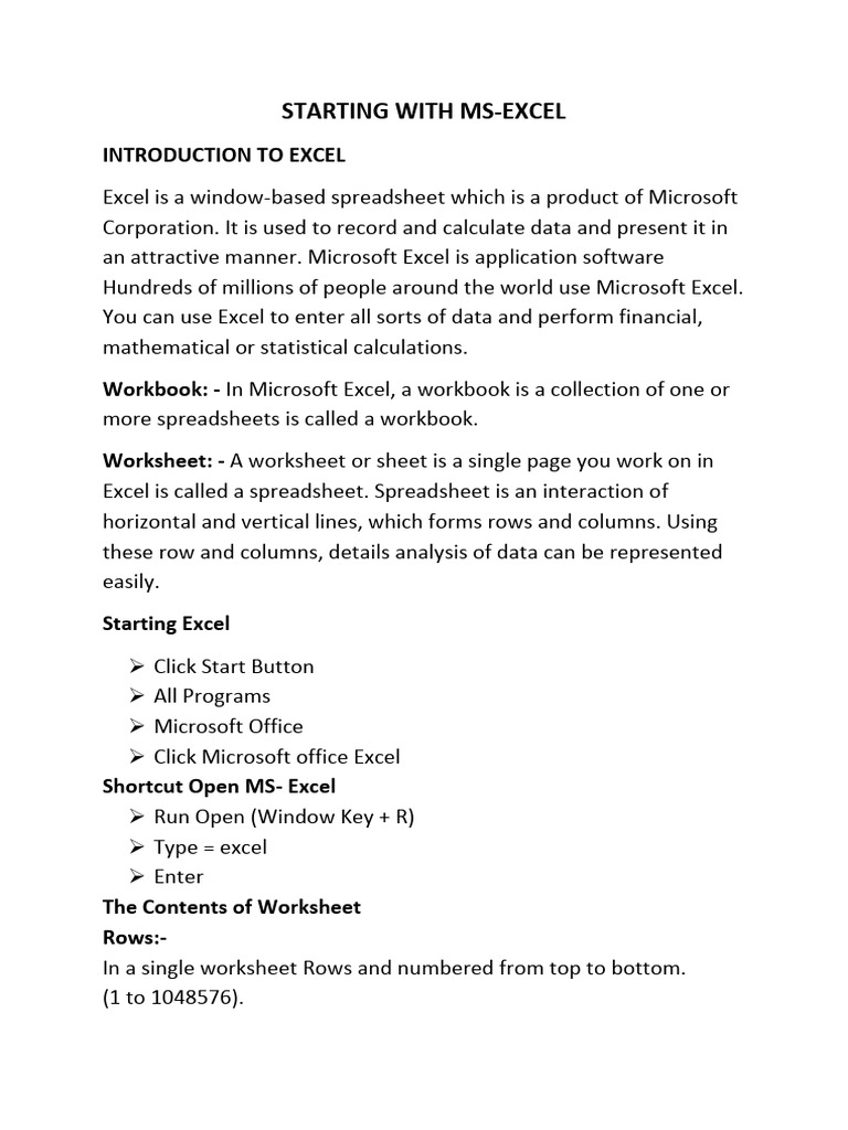 Excel Introduction | PDF