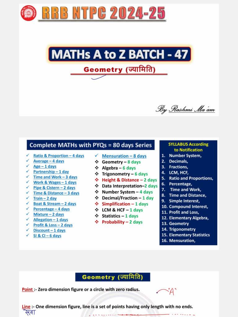 RRB NTPC MATHs A to Z BATCH - 47 (Geometry) | PDF