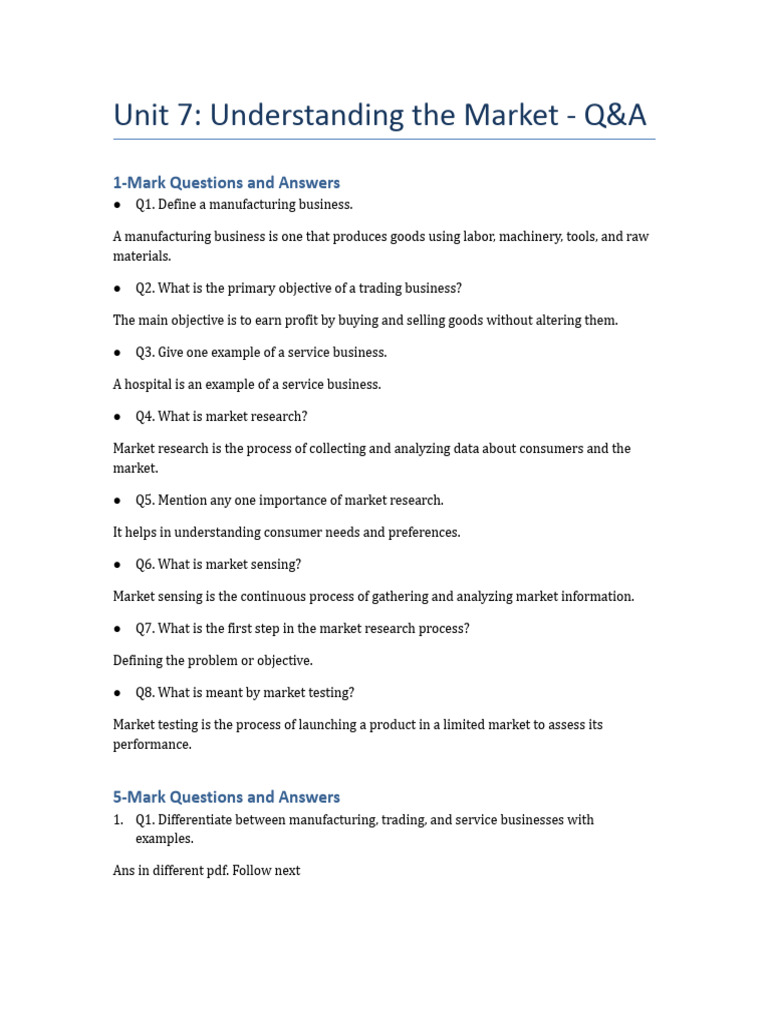 Unit 7 Understanding The Market QA | PDF | Marketing Research | Data