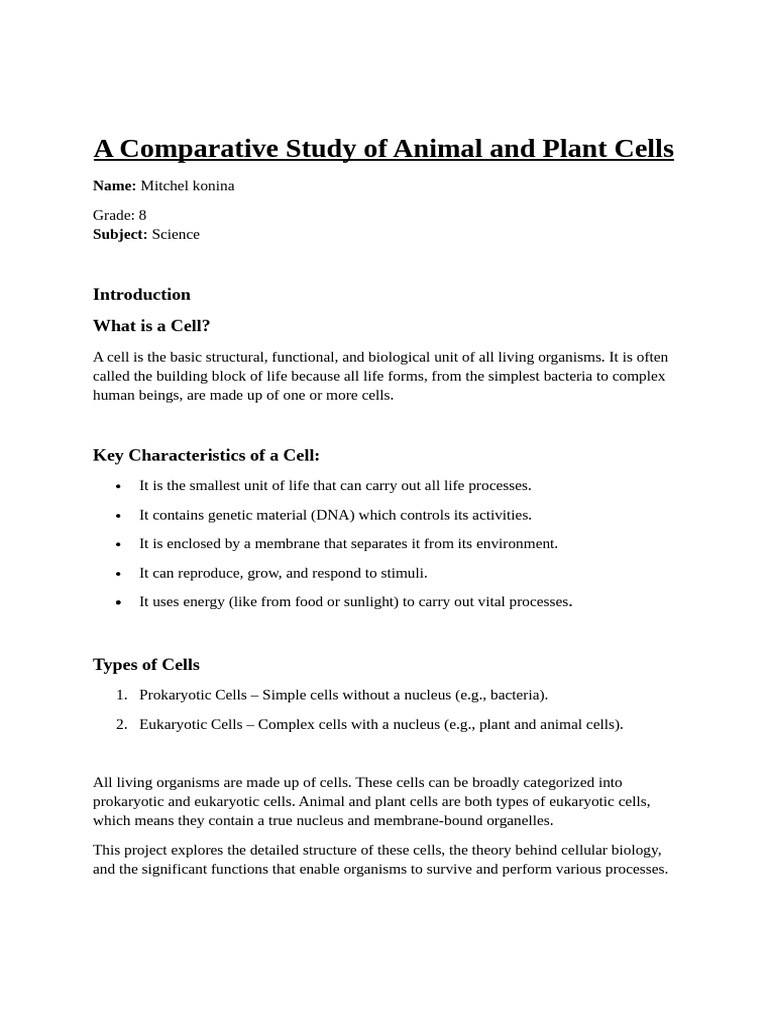 Plant and Animal Cell Project | PDF | Cell (Biology) | Life