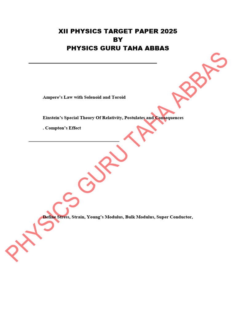 Physics Target Paper 2025 Guide | PDF | Inductor | Electromagnetism