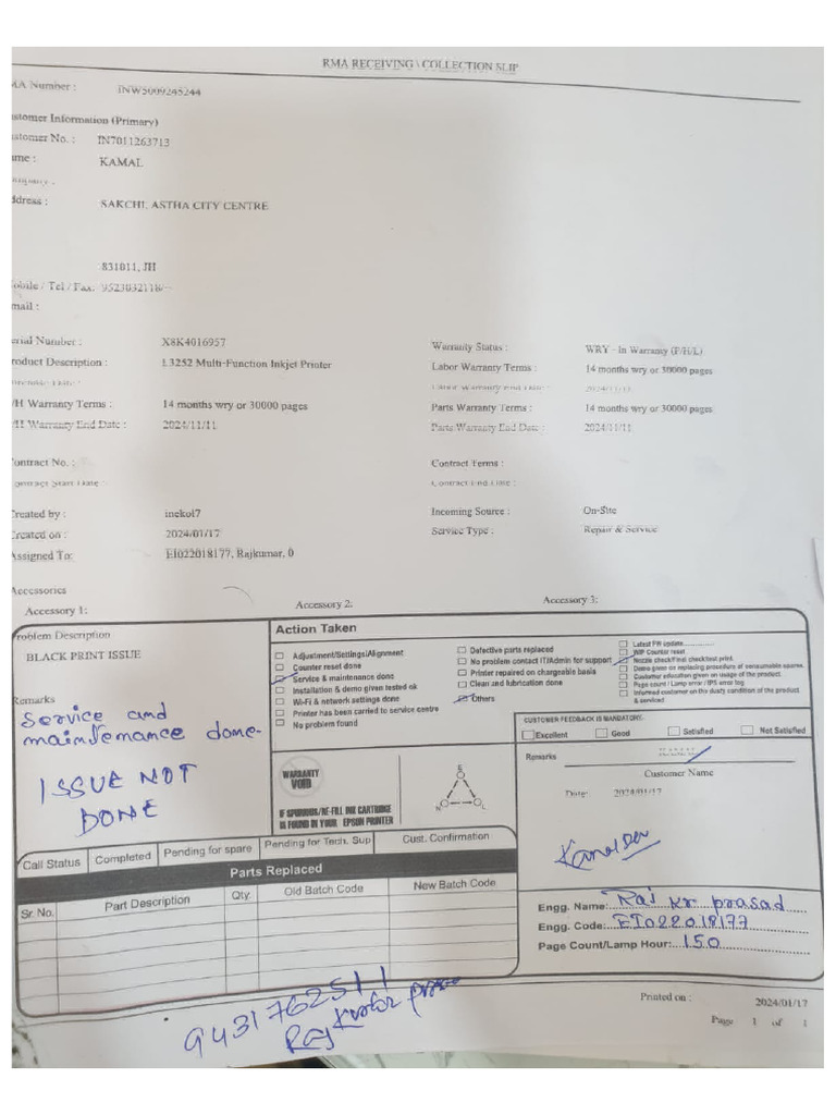 Printer installation issue and details Bill | PDF