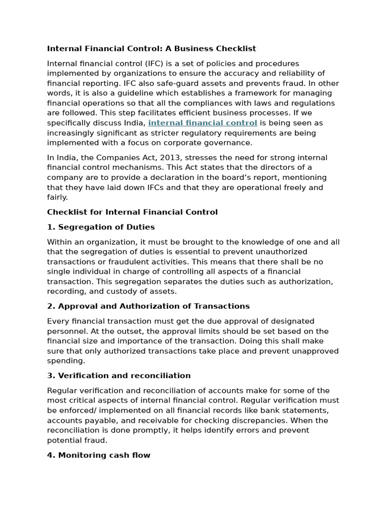 Internal Financial Control | PDF | Audit | Internal Audit