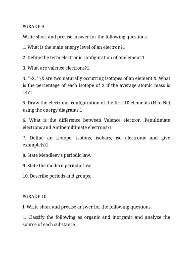 Chemistry Questions for Grades 9-12 | PDF | Gases | Ph
