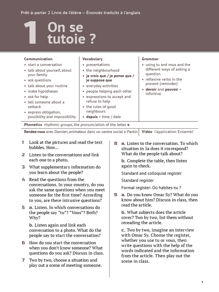 Prêt-À-Parler 2 Enonce in English | PDF | Verb | Adjective