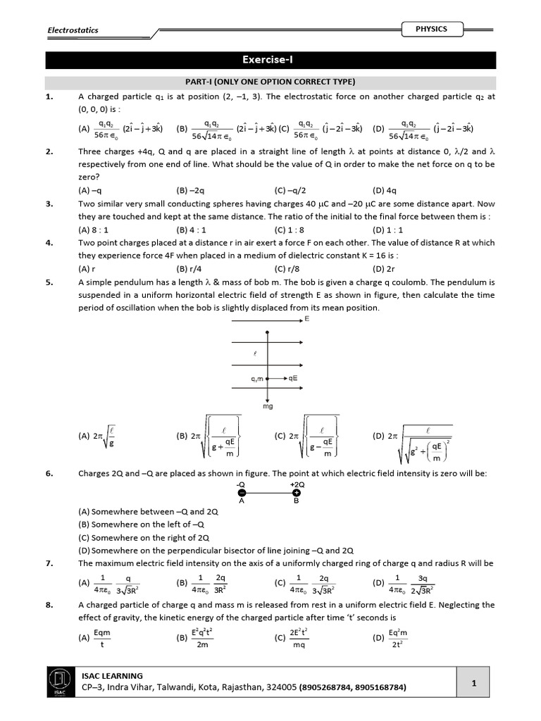 Electrostatics Sheet PDF | PDF | Electric Field | Dipole
