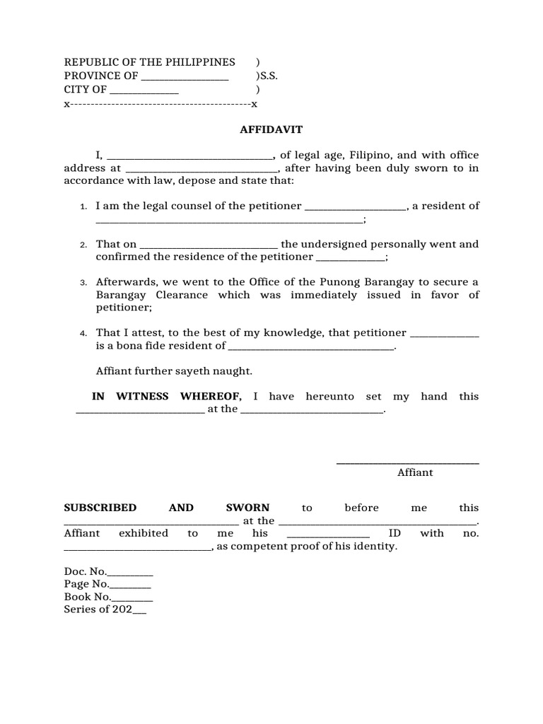 Affidavit Confirming Residence Sample | PDF