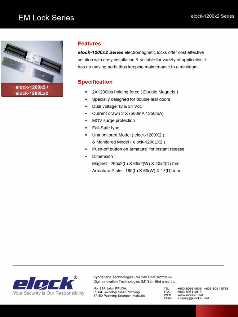 1200x2 Electromagnetic Lock Guide | PDF | Manufactured Goods | Electricity