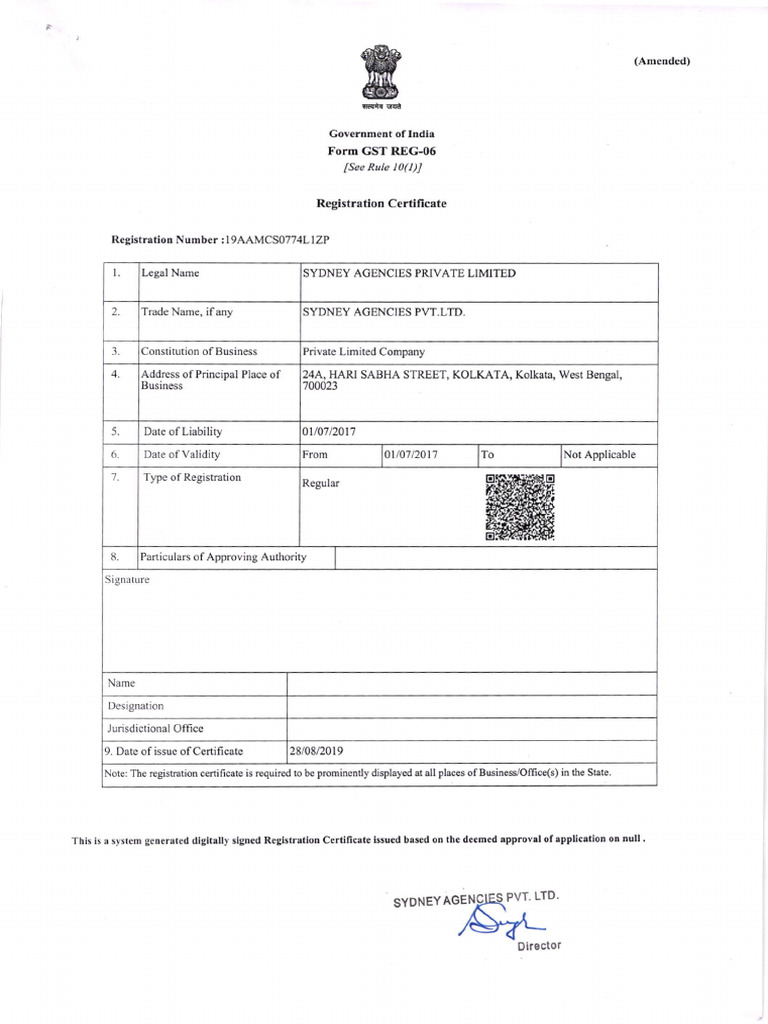 GST Registration Certificate for Sydney Agencies | PDF | Business ...