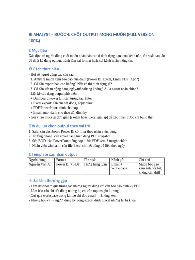 BI Analyst Buoc 04 Chot Output Mong Muon FULL | PDF