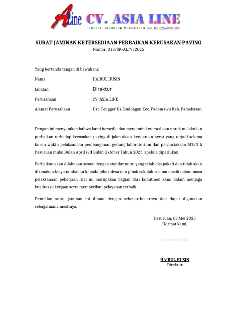 DRAFT SURAT JAMINAN | PDF