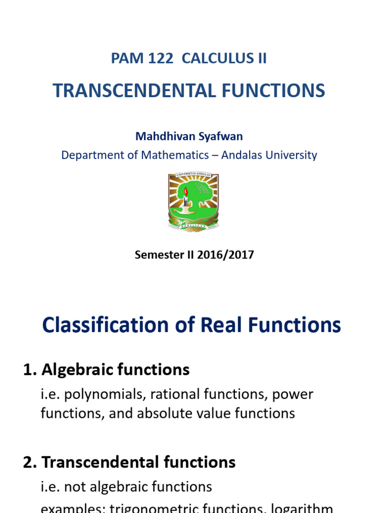 Transcendental Functions | PDF | Function (Mathematics) | Trigonometric Functions