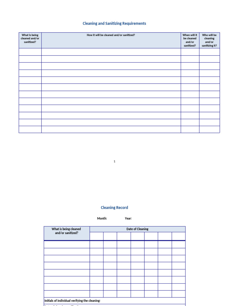 Sanitation Plan Template - September 2017 | PDF