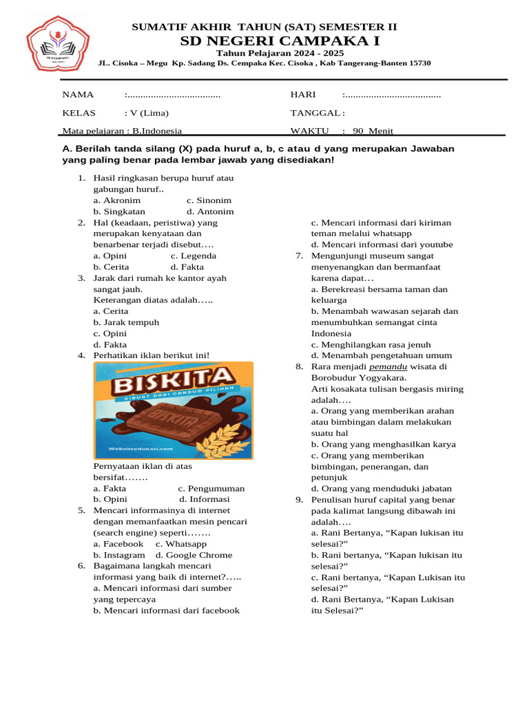 Sas 2 Kelas 5 - B Indonesia | PDF