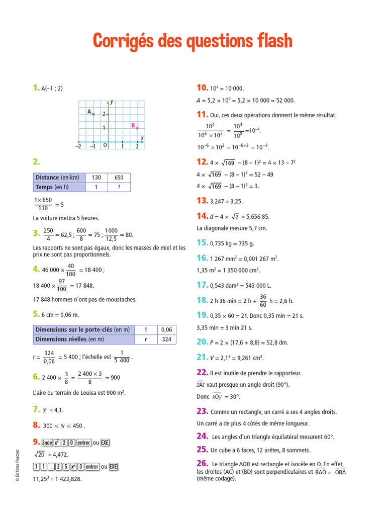 Corrigés des questions flash de mathématiques | PDF | Théorie (échecs ...