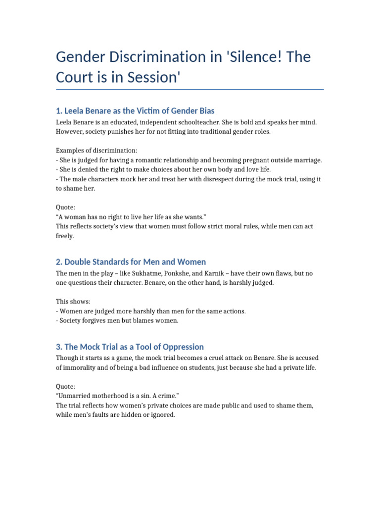 Gender Discrimination in 'Silence!' | PDF