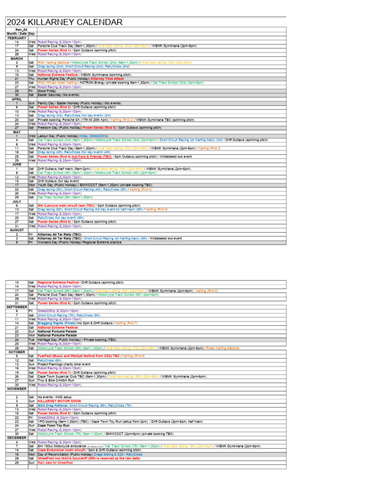 2024 Killarney-Calendar Rev03 | PDF | Motorsport | Auto Racing