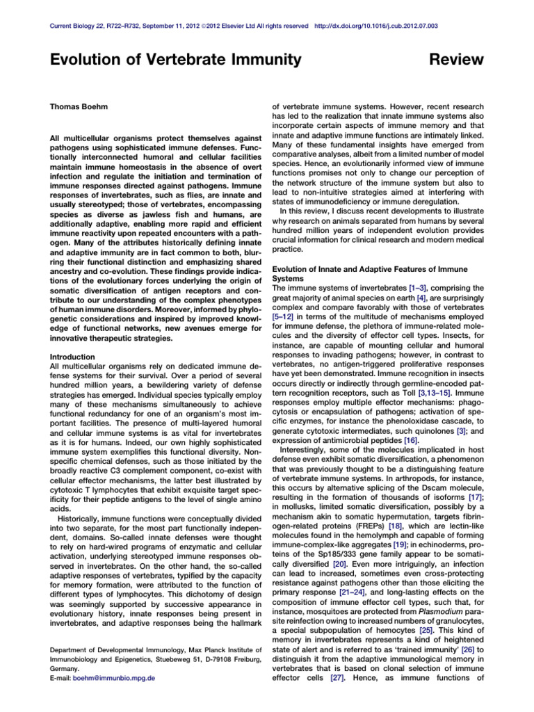 Evolution of Vertebrate Immunity - 2012 - Current Biology | PDF | Immune System | Adaptive ...
