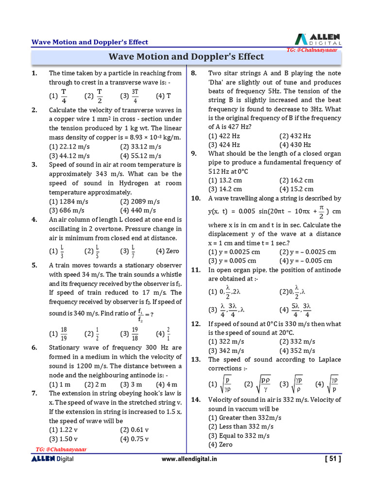 Wave Motion & Doppler's Effect | PDF | Waves | Sound