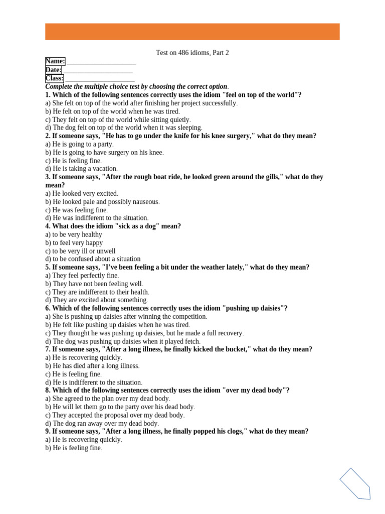 Tests on 486 Idioms Part 2 | PDF