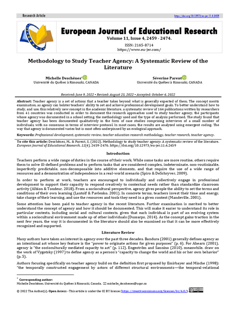 Methodology To Study Teacher Agency-A Systematic Review of The ...