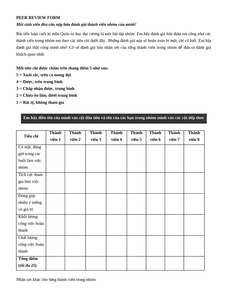Peer Review Form | PDF