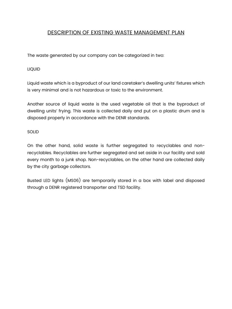 Description of Existing Waste Management Plan | PDF