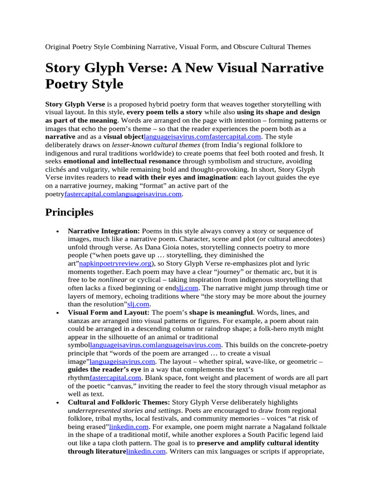 Story Glyph Verse: Visual Narrative Poetry | PDF | Poetry | Narrative