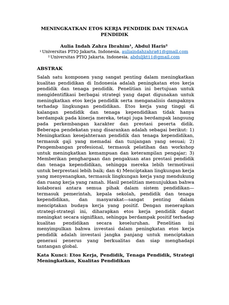 Meningkatkan Etos Kerja Pendidik Dan Tenaga Pendidik | PDF