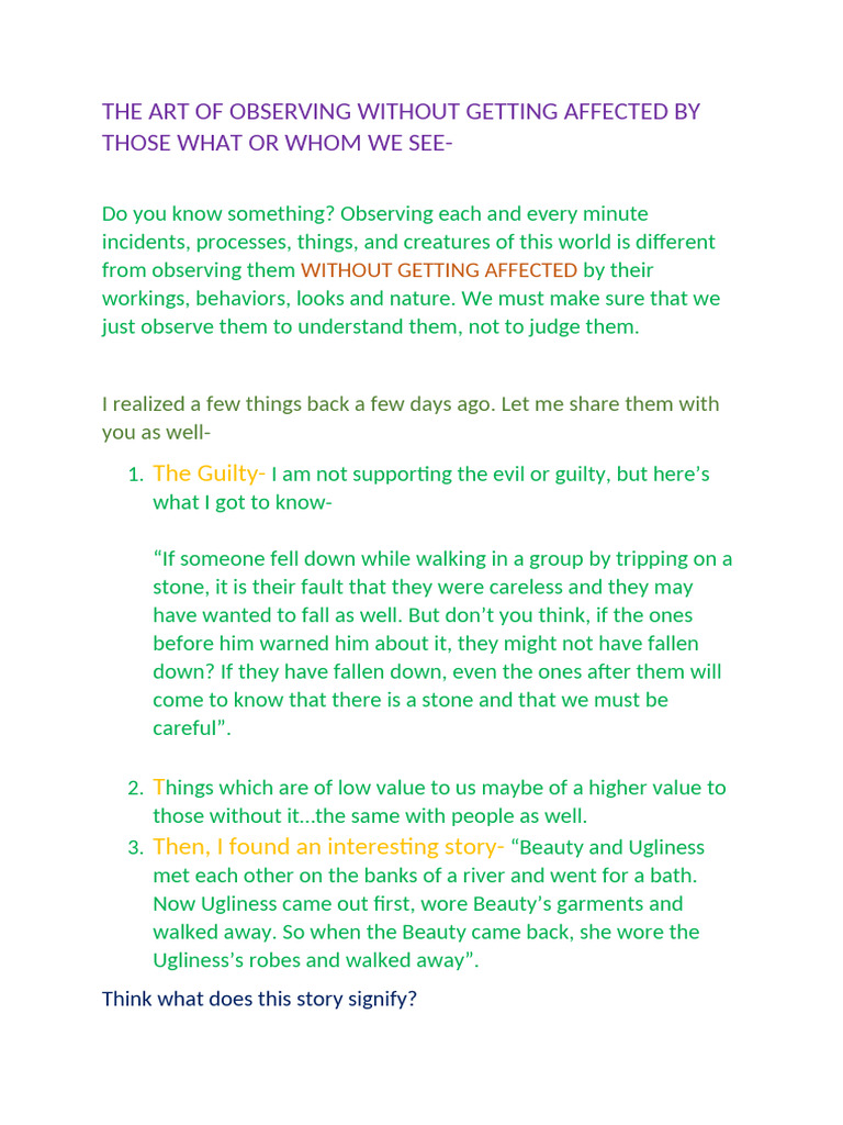 The Art of Observing Without Getting Affected by Those What or Whom We ...