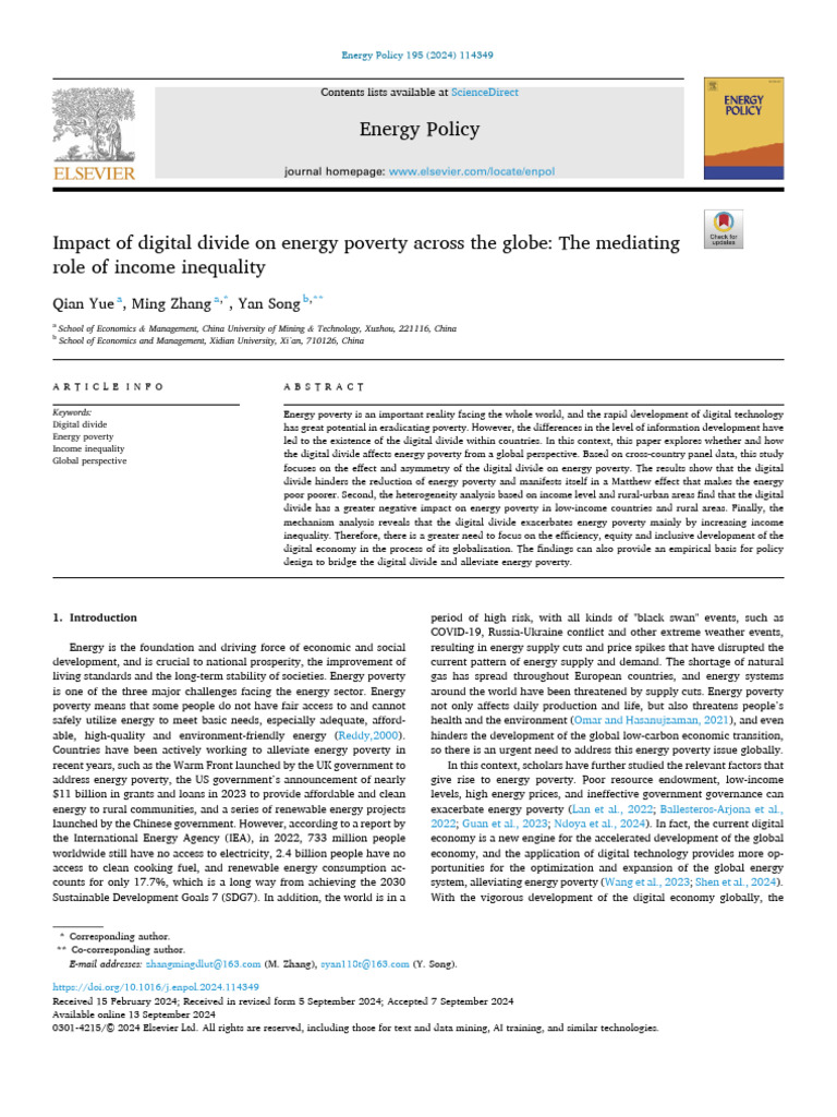 Impact of digital divide on energy poverty across the globe | PDF ...