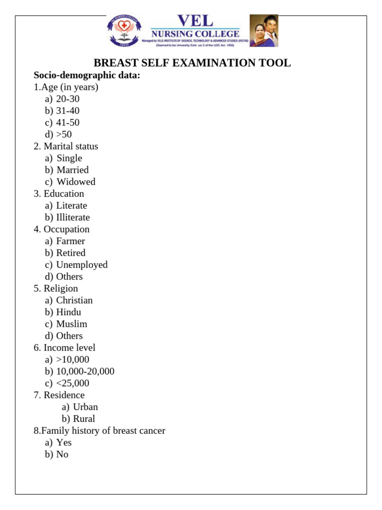 Breast Self Examination Tool | PDF