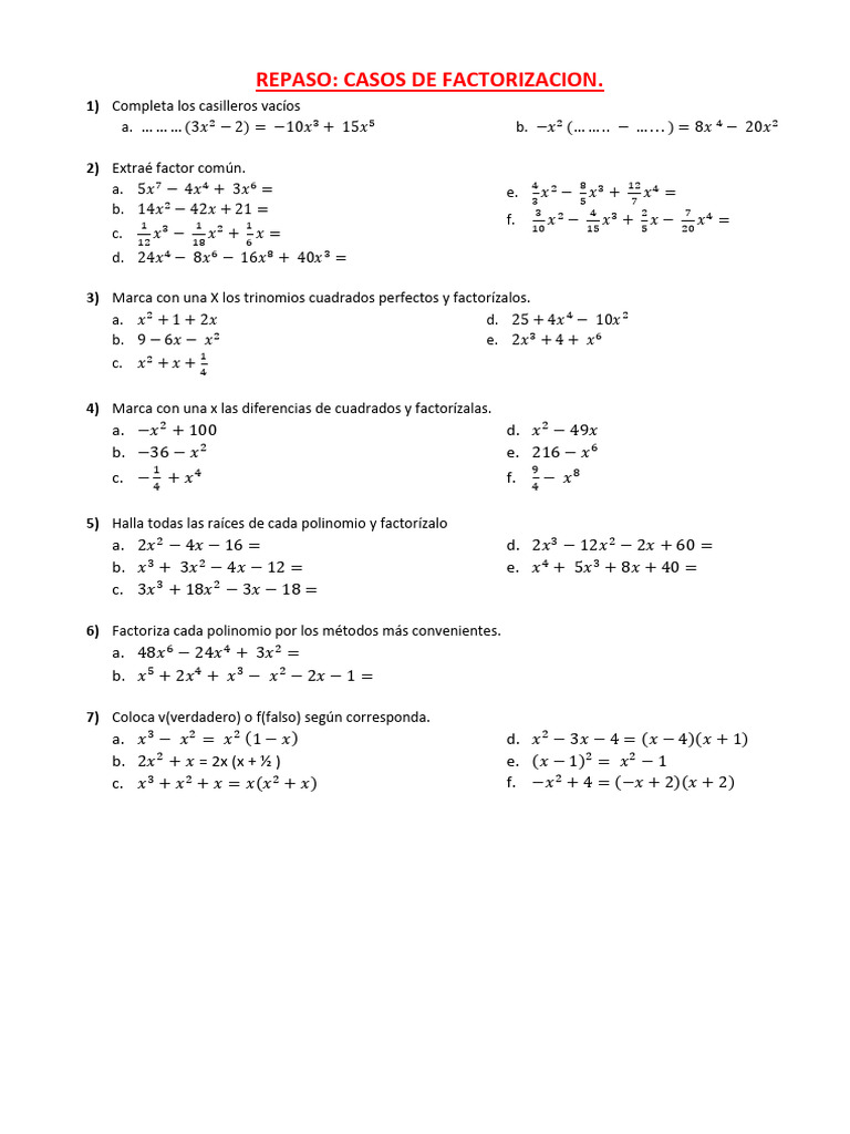 REPASO factorizacion 2024 | PDF