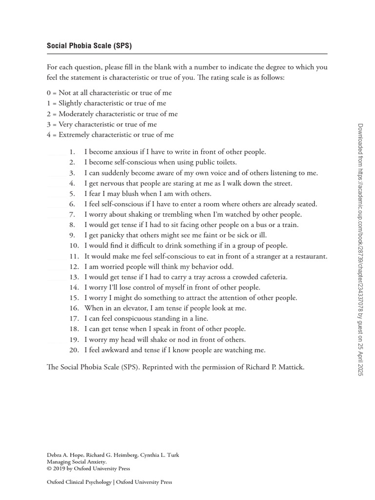 SPS Scale | PDF | Social Anxiety Disorder | Social Anxiety