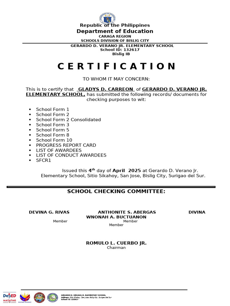 Certification Checking of Forms and CONDUCT AWARDS | PDF