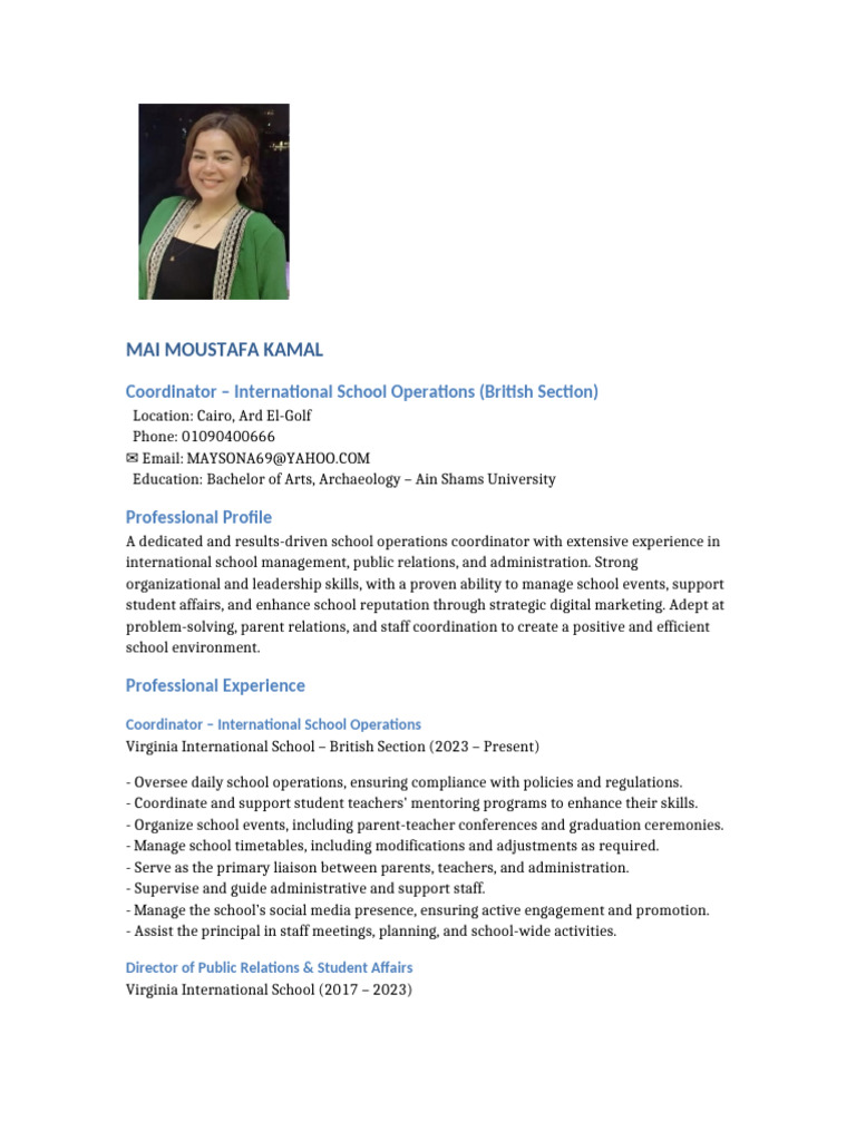 Mai Moustafa CV Final New Image | PDF | Business