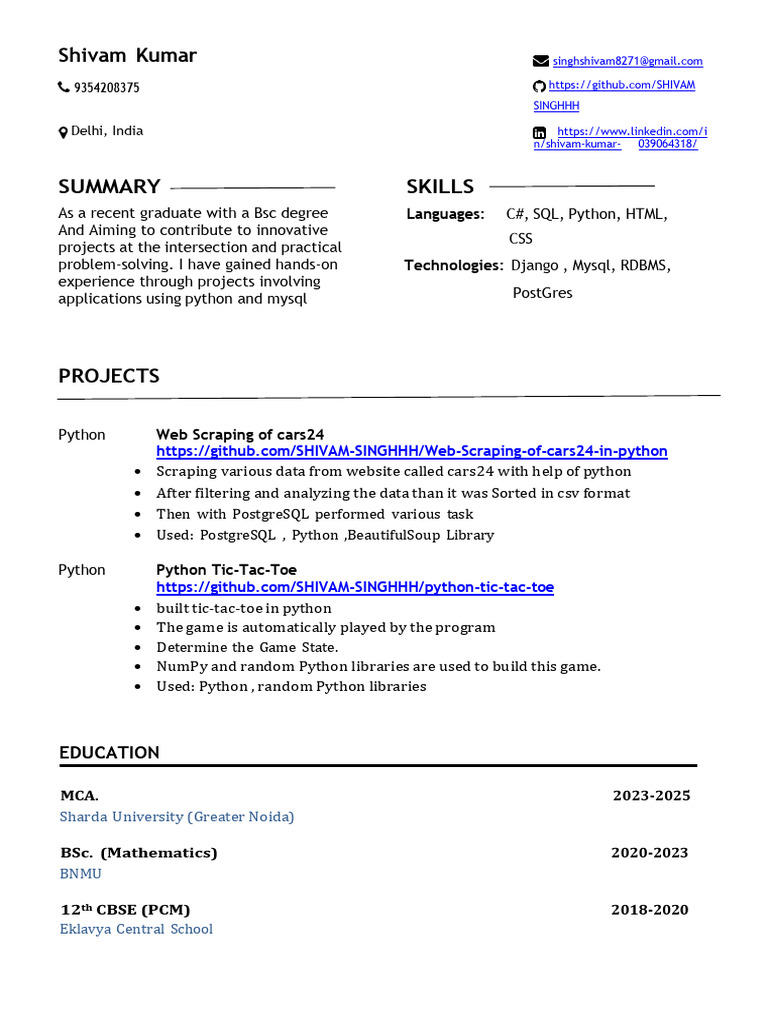 Resume Shivam | PDF
