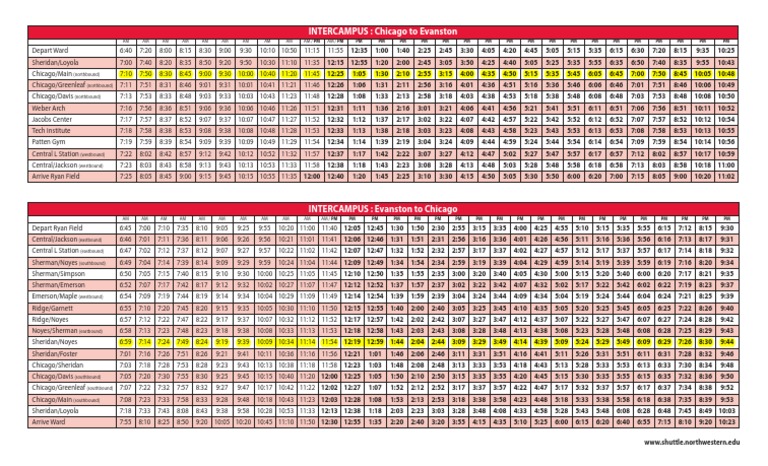 Northwestern Intercampus Shuttle Schedule | PDF