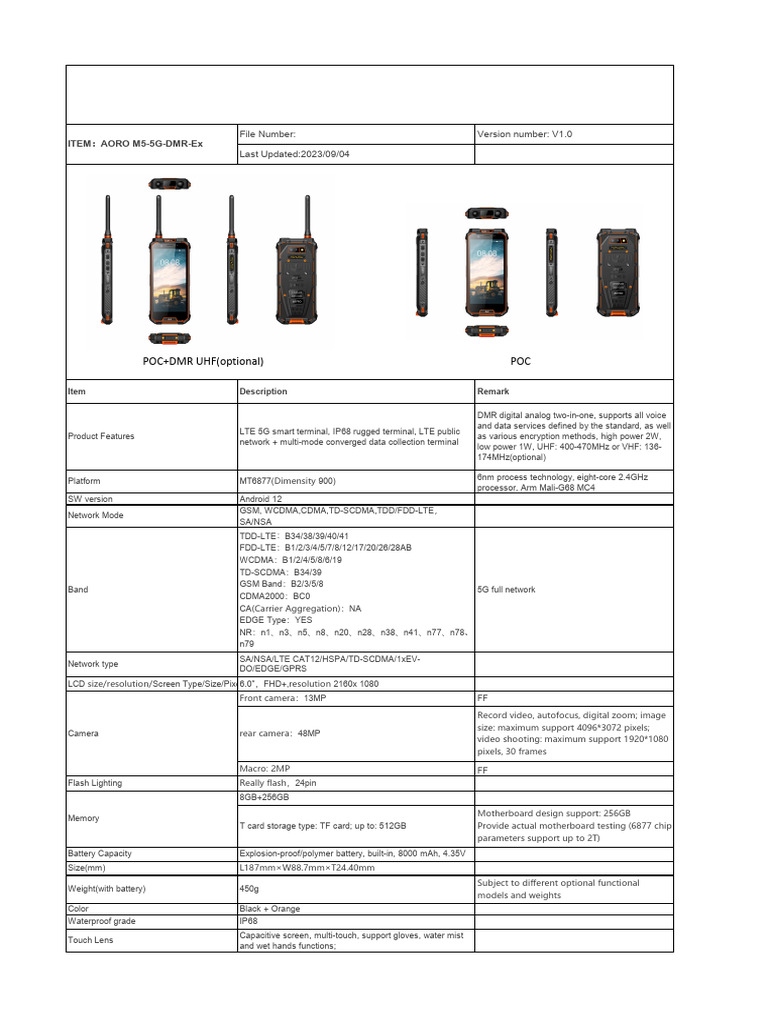AORO M5 5G Rugged Smartphone Overview | PDF | Lte (Telecommunication ...