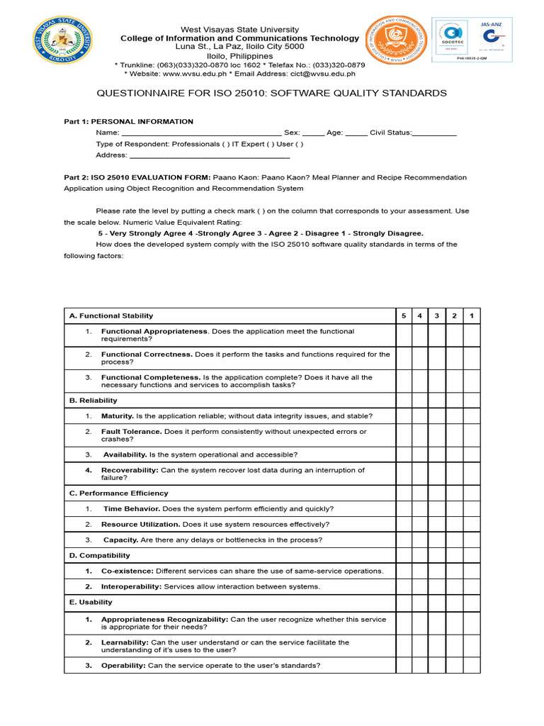 ISO Questionnaire Backup-3 | PDF | Software Quality | Reliability ...