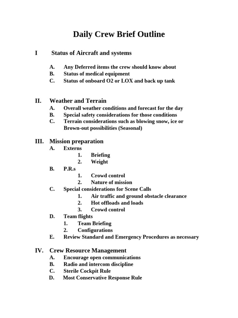 Daily Crew Brief Outline | PDF