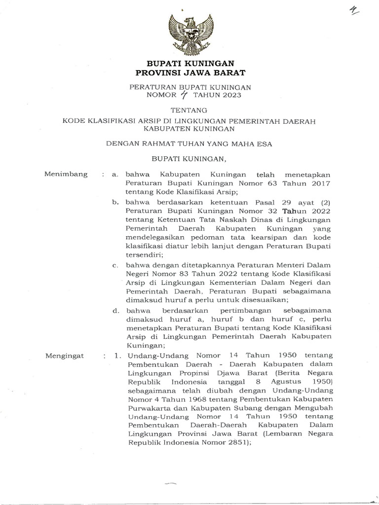 4 Tahun 2023 (Kode Klasifikasi Arsip Di Lingkungan Pemerintah Daerah ...