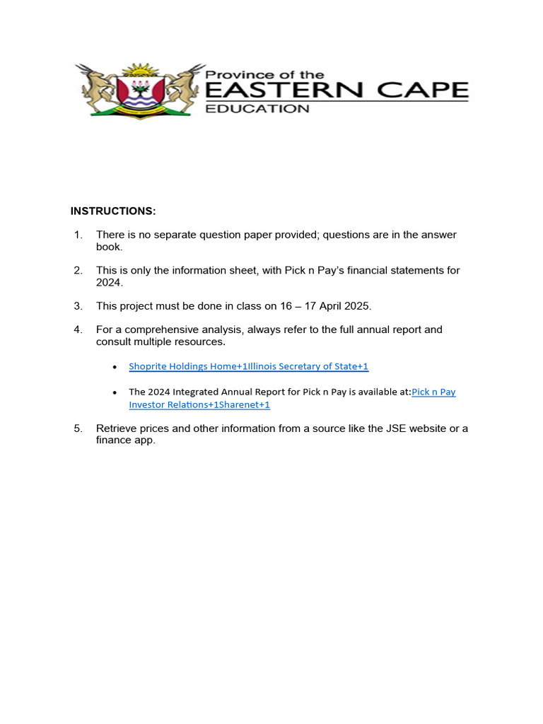 Grade 12 Accounting Project Information Sheet | PDF