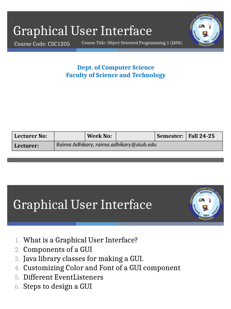 Lecture 12 Graphical User Interface Pdf Graphical User Interfaces Object Oriented