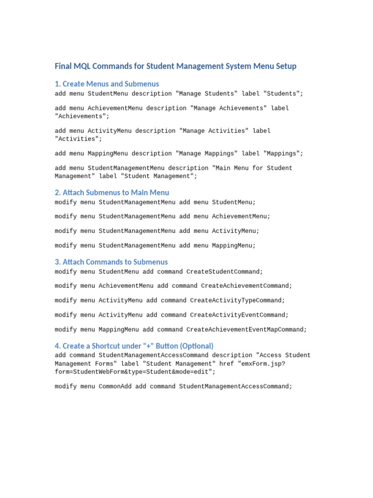 Student Management MQL Final | PDF