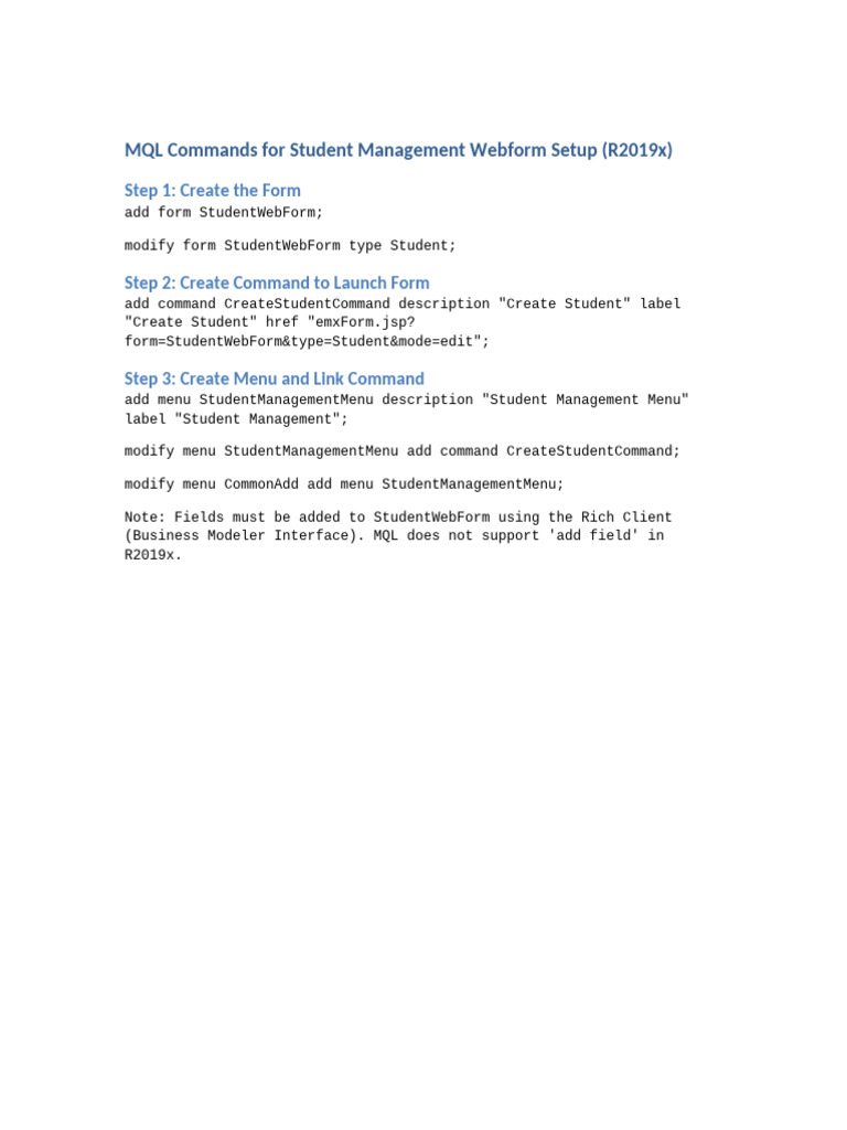 Student Webform MQL Setup R2019x | PDF